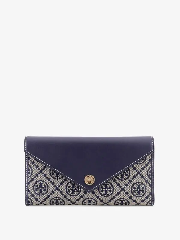 Tory Burch Leather And T Monogram Fabric Wallet - Blue
