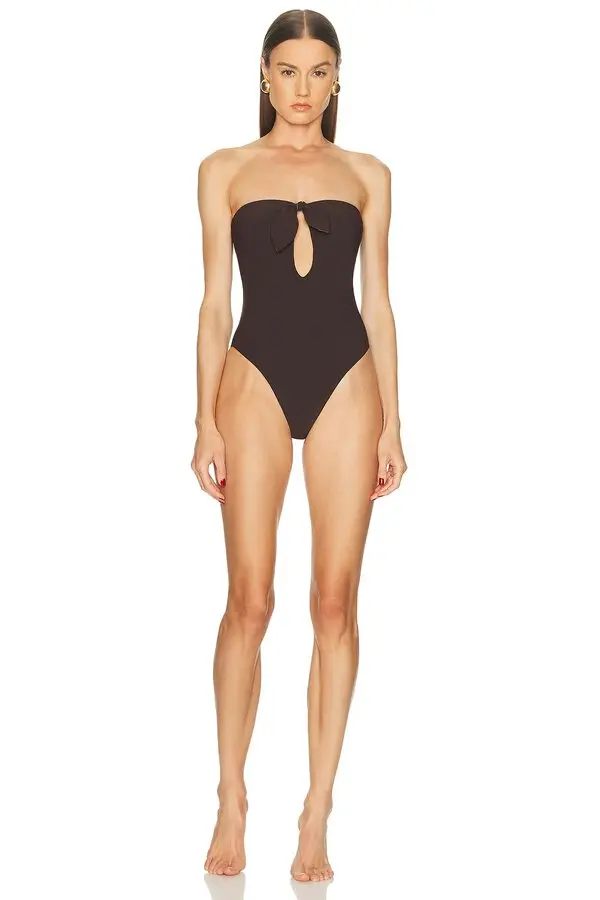Saint Laurent Strapless One Piece Swimsuit - Marron & Beige Fonce