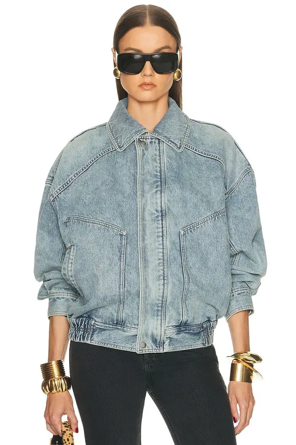 Saint Laurent Denim Bomber Jacket In Blue