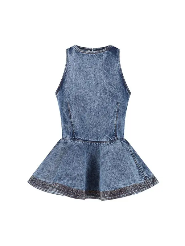 Alaïa Peplum Denim Top - Blue