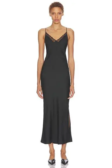 THE ROW Barina Lace-trimmed Silk Maxi Dress - Black