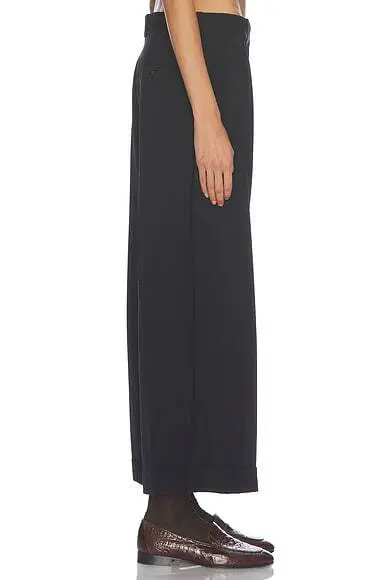 THE ROW Lior Wool Twill Wide Leg Trousers - Black