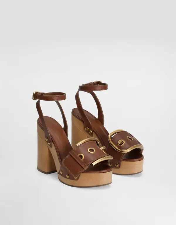 Dolce & Gabbana Cowhide Wedge Sandals - Brown