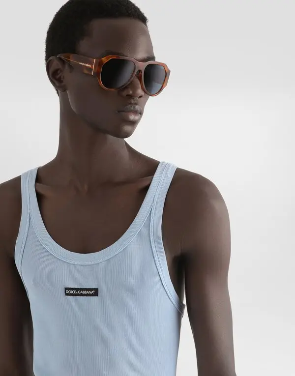 Dolce & Gabbana Cotton Tank Top With Print - Azure