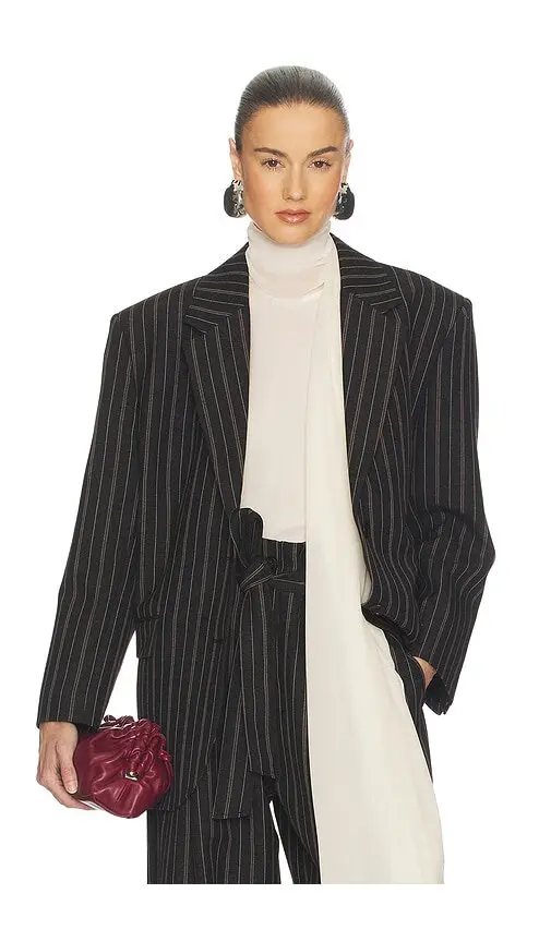 HELSA Stripe Twill Boyfriend Blazer In Charcoal - Dark Grey Stripe