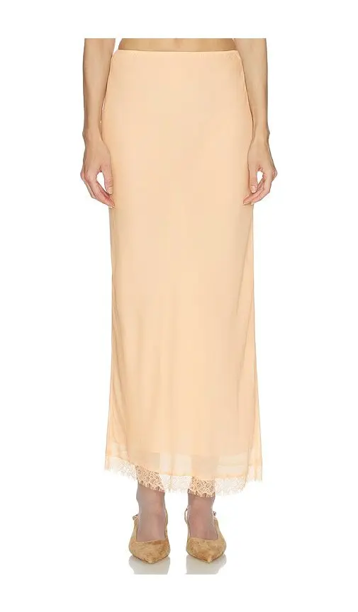 HELSA Viscose Satin Slip Skirt With Lace