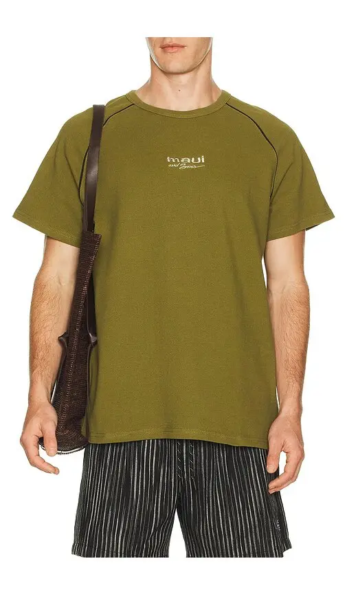 MAUI AND SONS Pique Front Short Sleeve Tee In Green - Olive