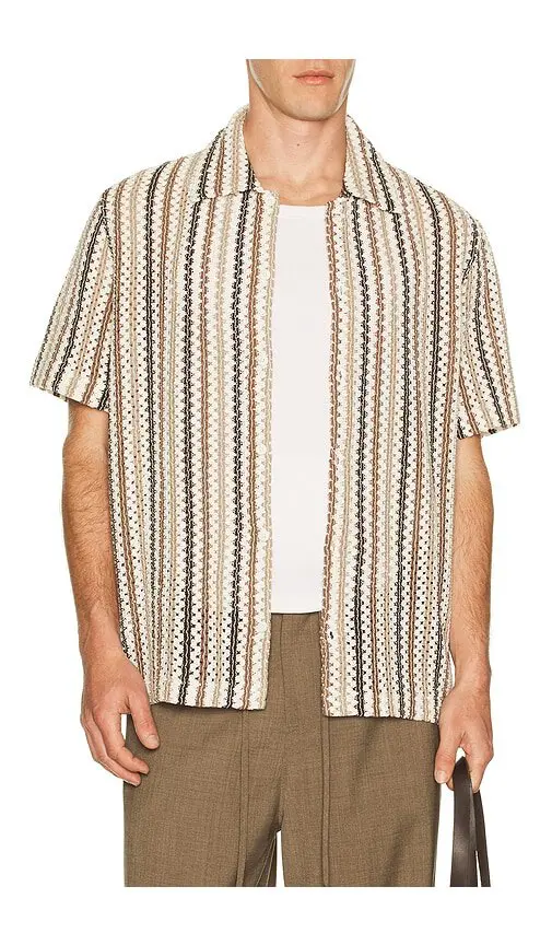 Vince Beach Stripe Short Sleeve Shirt In Brown - Wilderness Combo
