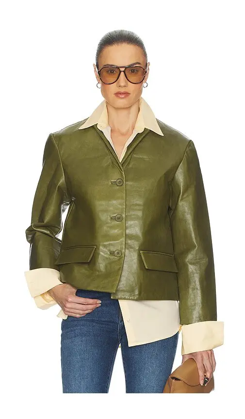 HELSA Puffy Leather Jacket In Green