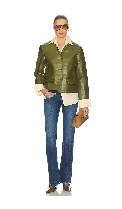 HELSA Puffy Leather Jacket In Green