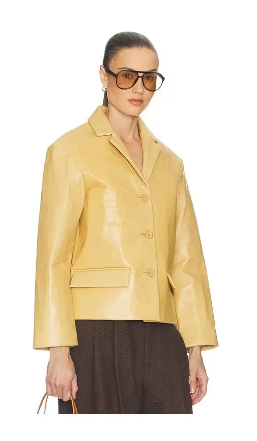 HELSA Puffy Leather Jacket In Mustard