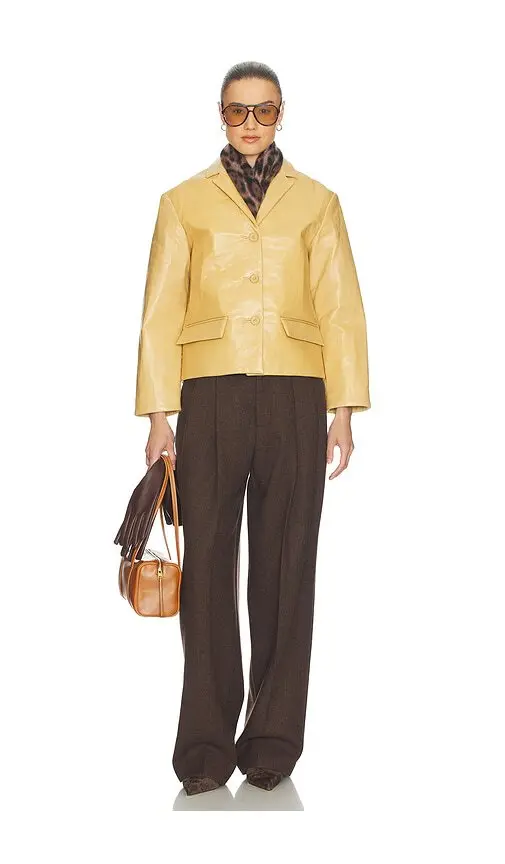 HELSA Puffy Leather Jacket In Mustard