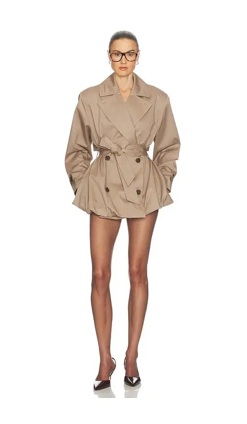 HELSA Short Bubble Hem Trench In Tan