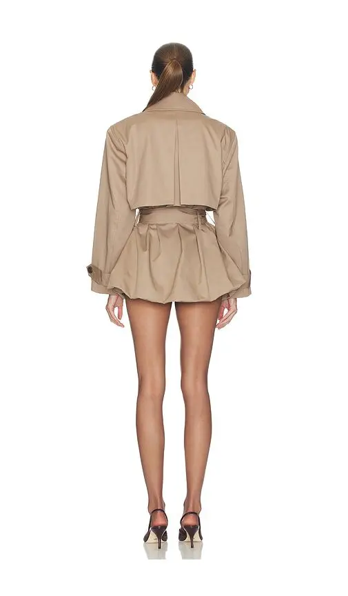 HELSA Short Bubble Hem Trench In Tan
