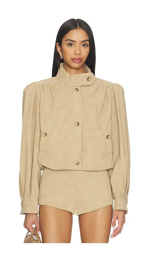 Bardot Leon Vegan Leather Jacket In Beige - Soft Beige