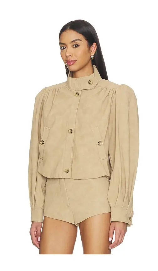 Bardot Leon Vegan Leather Jacket In Beige