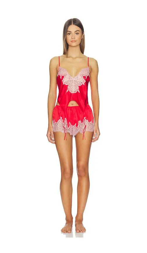 SKIMS Silk Lace Garter Cami And Short Set - Ruby Contrast