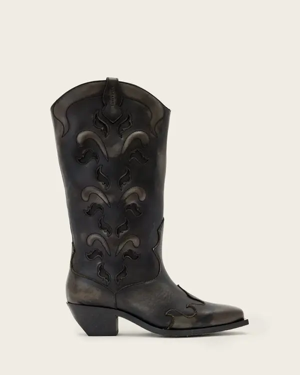 ALLSAINTS Dolly Western Leather Boots - Etch Dark Brown