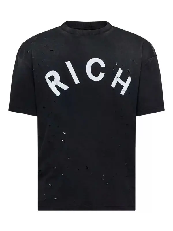 John Richmond Printed-logo Distressed T-shirt - Black