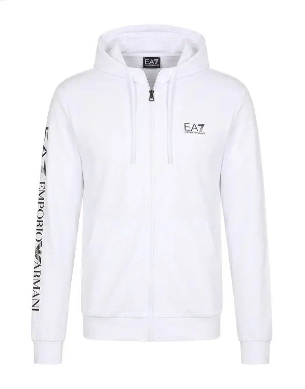 EA7 Cotton Zip-up Hoodie With Logo Detail