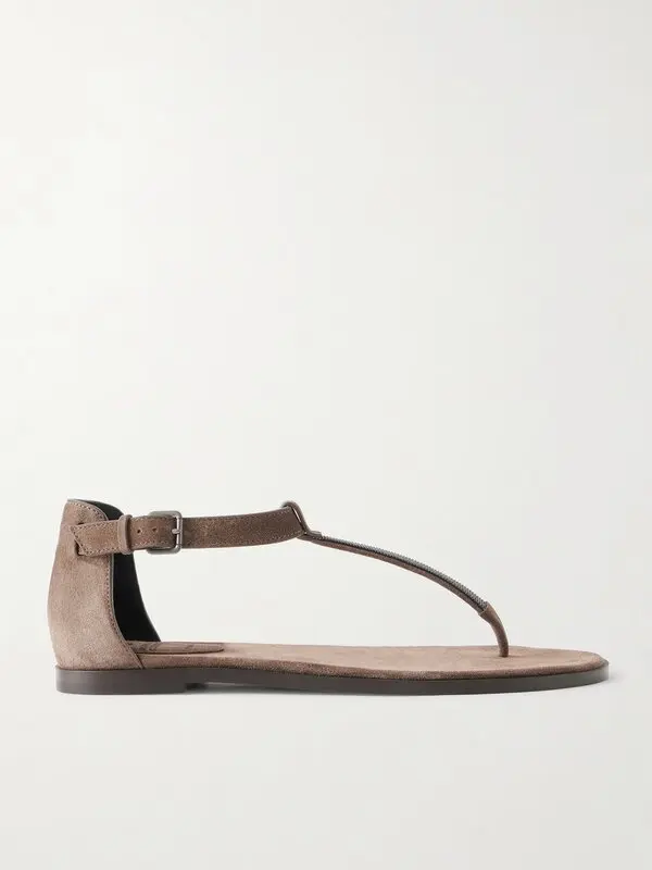 Brunello Cucinelli Bead-embellished Suede Sandals