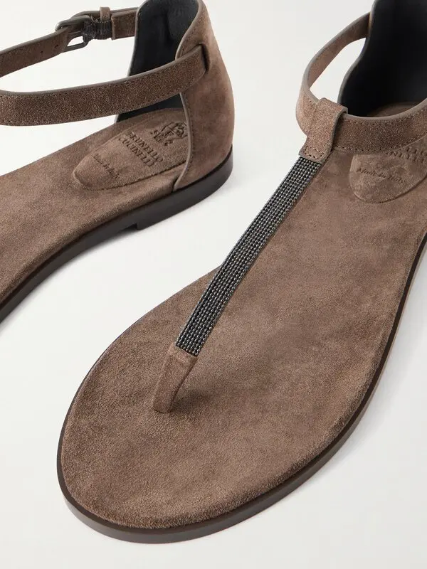 Brunello Cucinelli Bead-embellished Suede Sandals