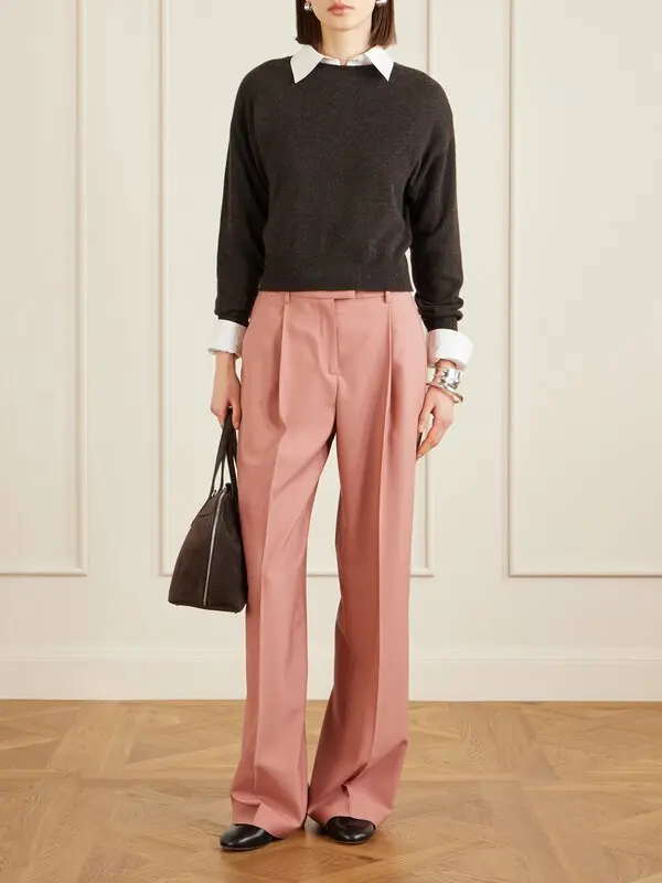 Another Tomorrow Net Sustain Pleated Wide-leg Pants