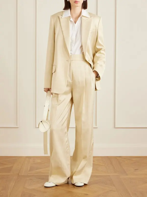 Another Tomorrow Pleated Twill Wide-leg Pants