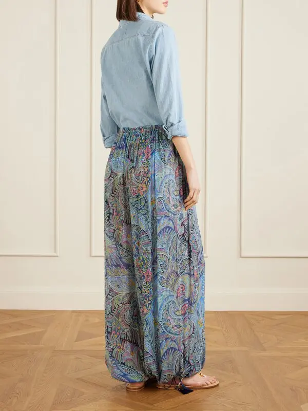 Etro Printed Crepon Wide-leg Pants