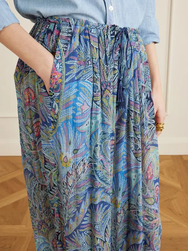 Etro Printed Crepon Wide-leg Pants