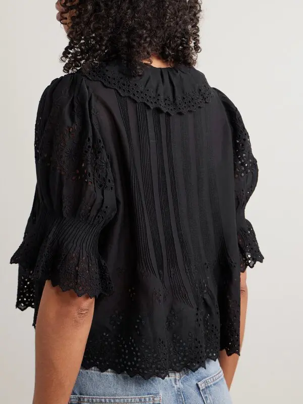 DÔEN Henri Cropped Broderie Anglaise Cotton Top