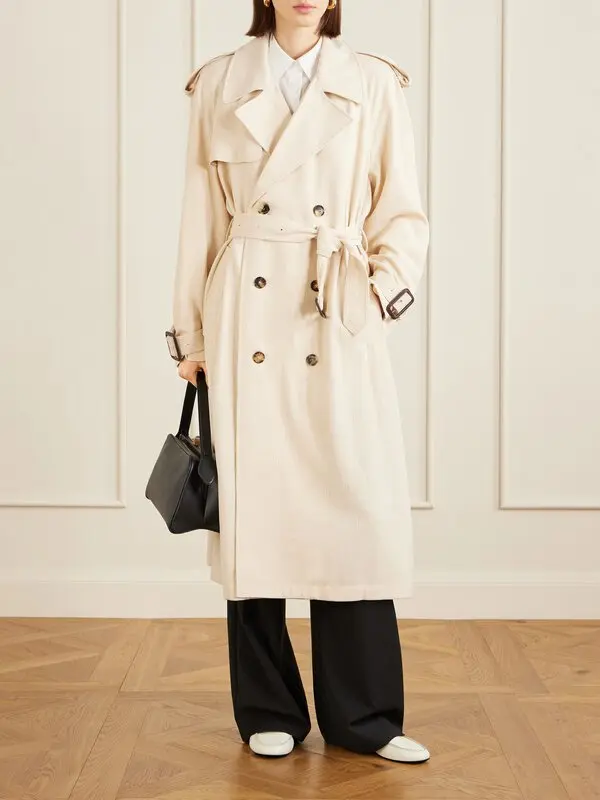 Wardrobe.NYC Double-breasted Belted Technical Shell Trench Coat