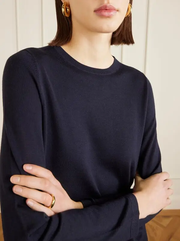 ALLUDE Wool Crewneck Sweater - Blue