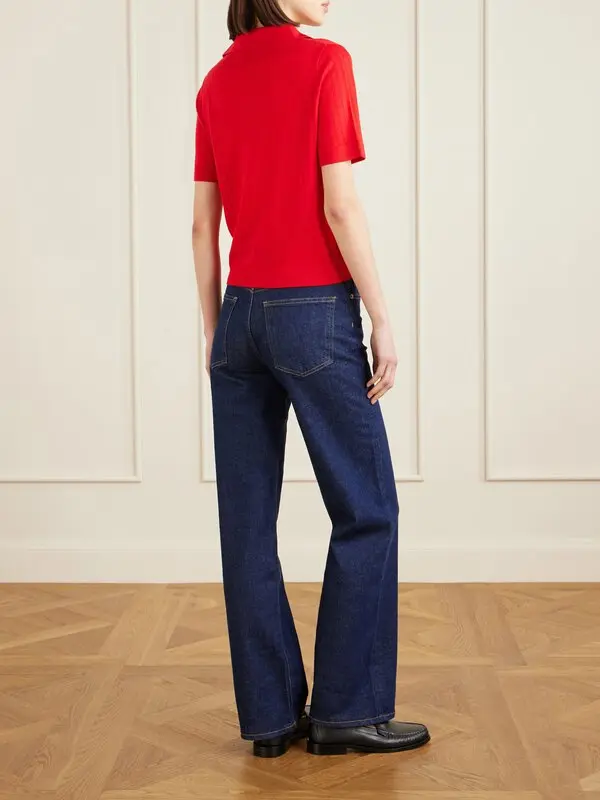 ALLUDE Pointelle-knit Wool Polo Top