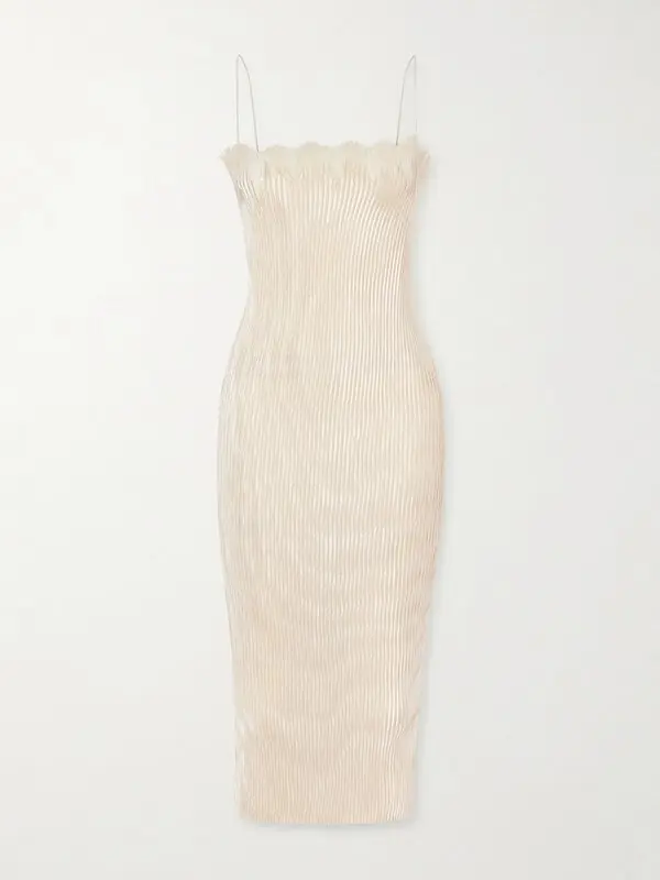 FFORME Lumi Lace-trimmed Plissé Midi Dress