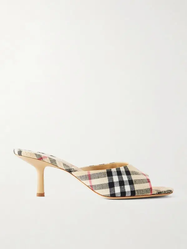 Burberry Checked Canvas Mules - Neutrals