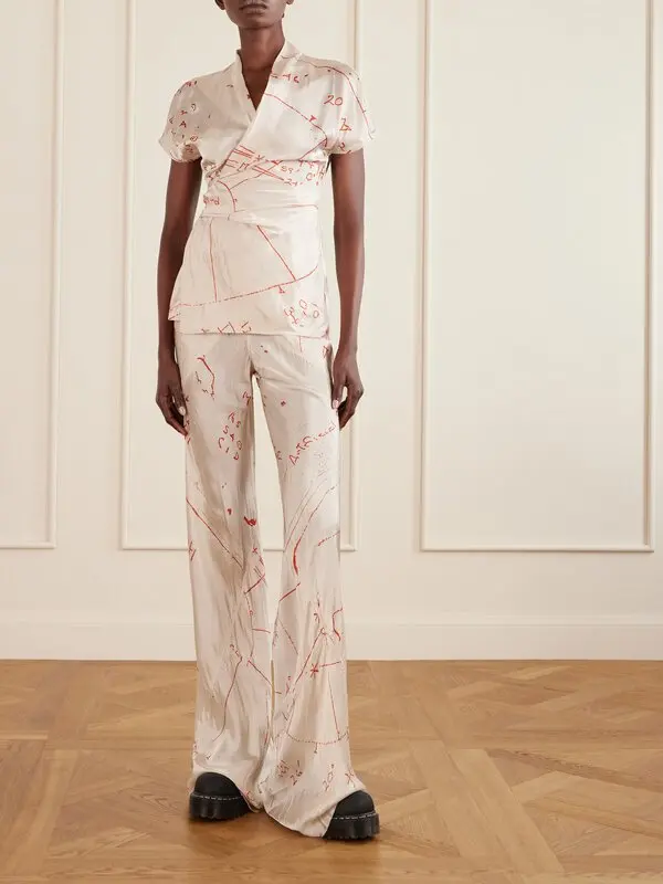Rick Owens Printed Satin-twill Wrap Top - Multi