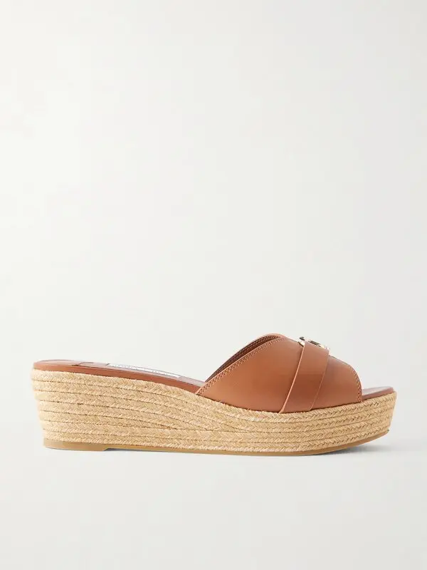 JIMMY CHOO Leda Logo-embellished Leather Platform Espadrilles