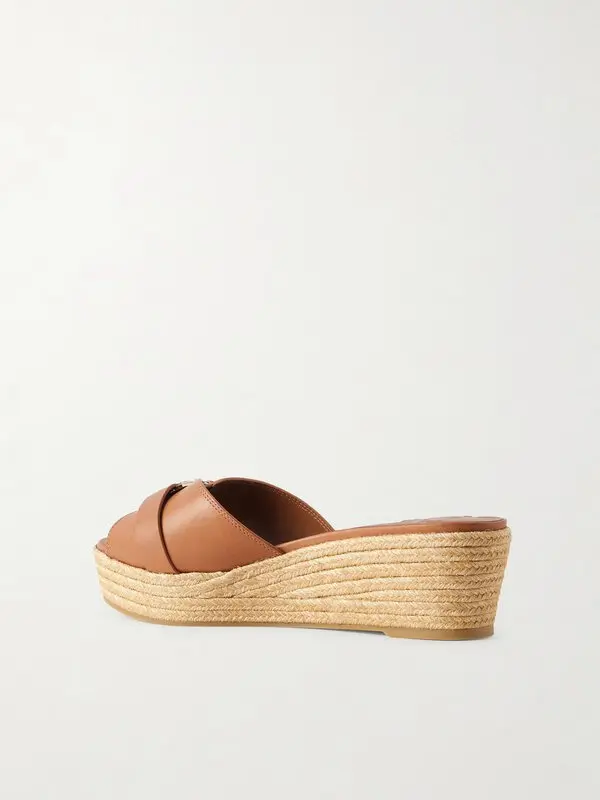 JIMMY CHOO Leda Logo-embellished Leather Platform Espadrilles
