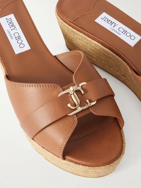 JIMMY CHOO Leda Logo-embellished Leather Platform Espadrilles