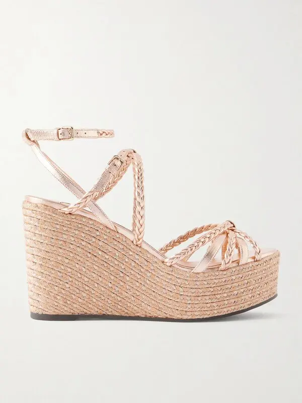 JIMMY CHOO Nyra Metallic Leather Wedge Sandals - Pink