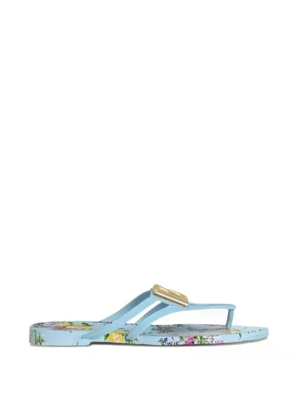 Dolce & Gabbana Floral Print Logo Flip-flops