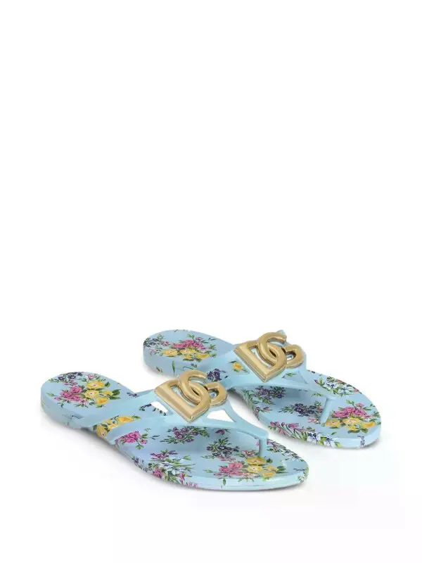 Dolce & Gabbana Floral Print Logo Flip-flops