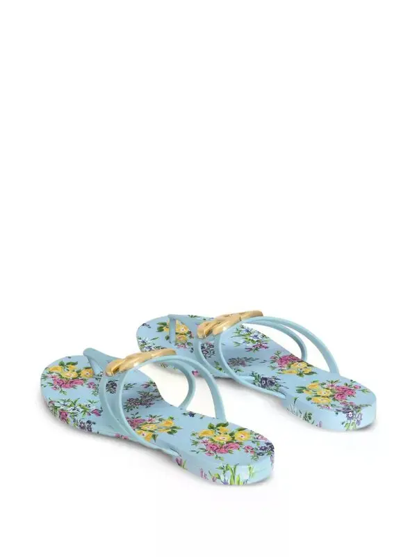 Dolce & Gabbana Floral Print Logo Flip-flops