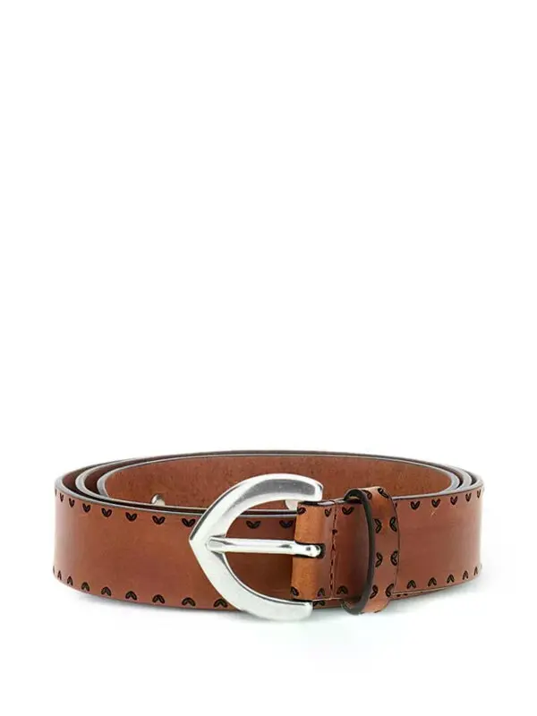BAX LAB Studded Buckle Leather Belt - Brown
