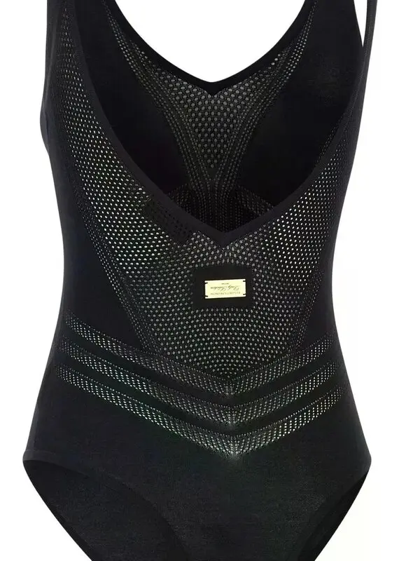 Elisabetta Franchi Openwork Geometric-details Bodysuit - Black