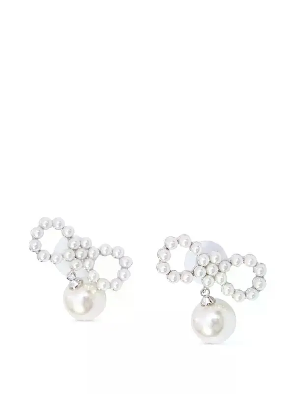 SELF-PORTRAIT White Pearl Bow Earrings - Silver