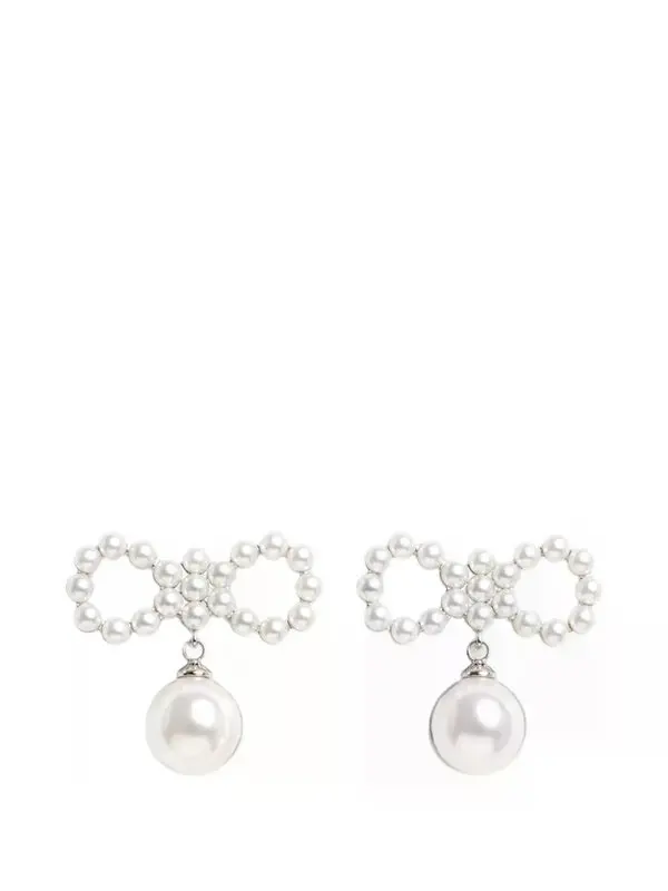 SELF-PORTRAIT Pearl Bow Earrings - Silver