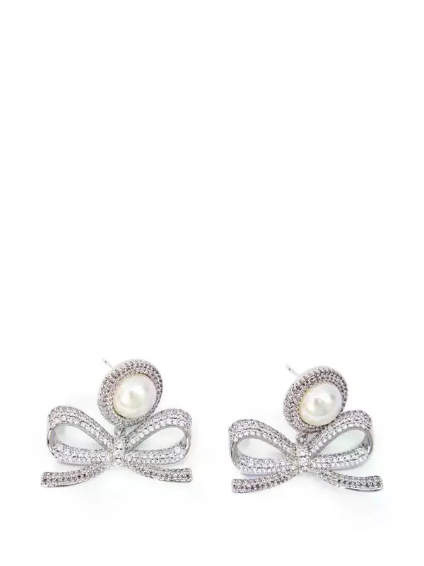 SELF-PORTRAIT Crystal Pearl Bow Earrings