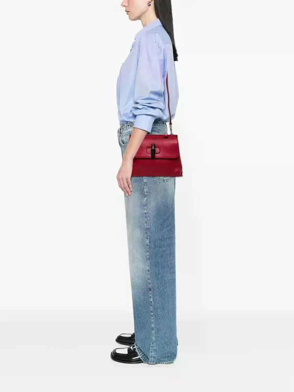 Gucci 2000-2015 Medium Leather Bamboo Daily Satchel - Red